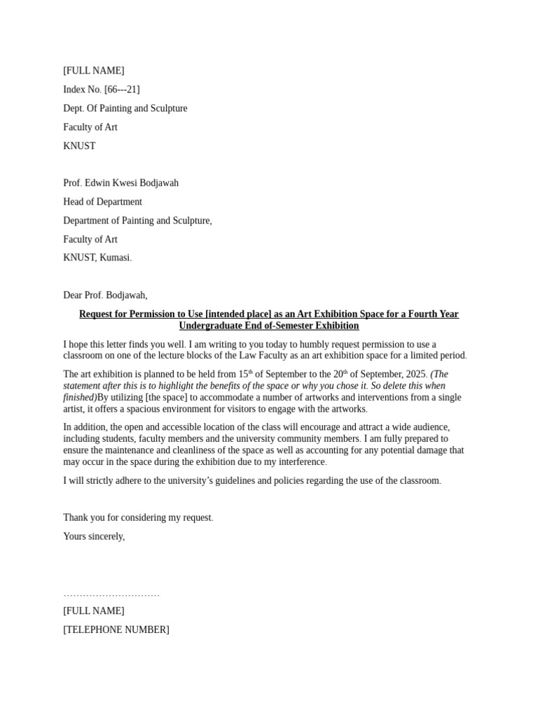 Art Exhibition Space Request Letter | PDF