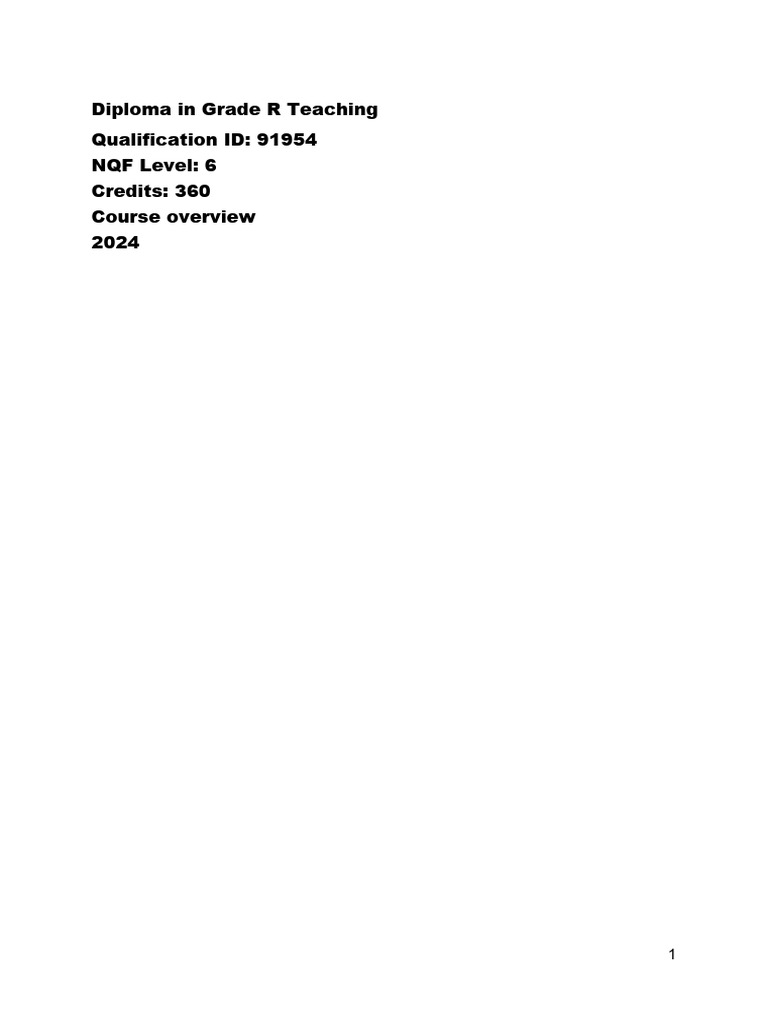Diploma in Grade R Teaching Overview | PDF | Learning | Educational ...