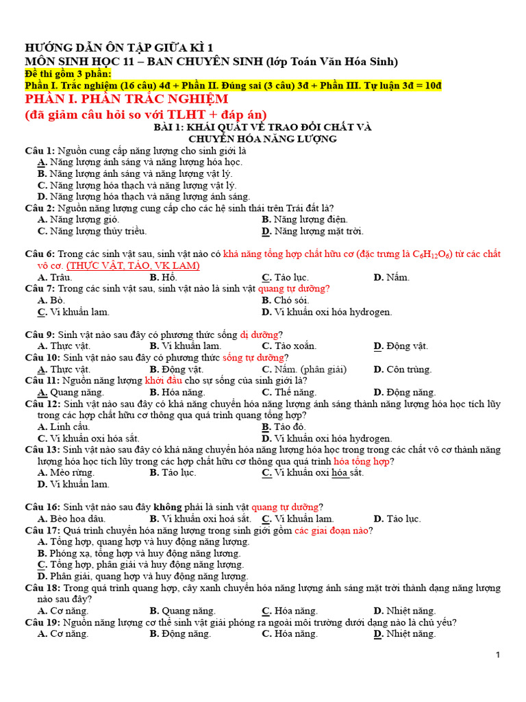 Hong Dan On Tap Gk1.Ban Chuyên Sinh | PDF