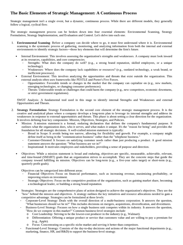 The Basic Elements of Strategic Management | PDF | Strategic Management | Performance Indicator