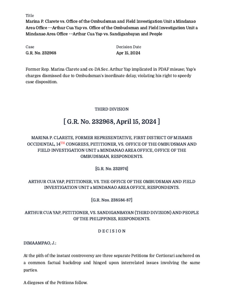 (G.R. No. 232968, April 15, 2024) : Title | PDF | Certiorari | Appeal