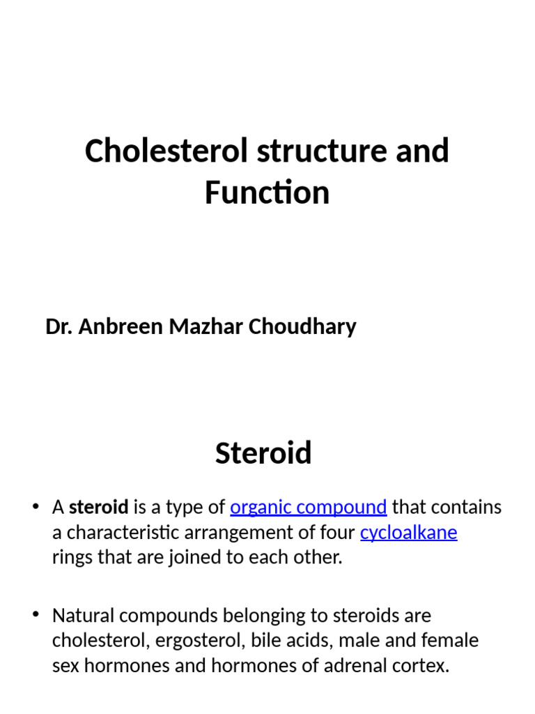 Cholesterol: Structure and Functions Explained | PDF | Cholesterol ...