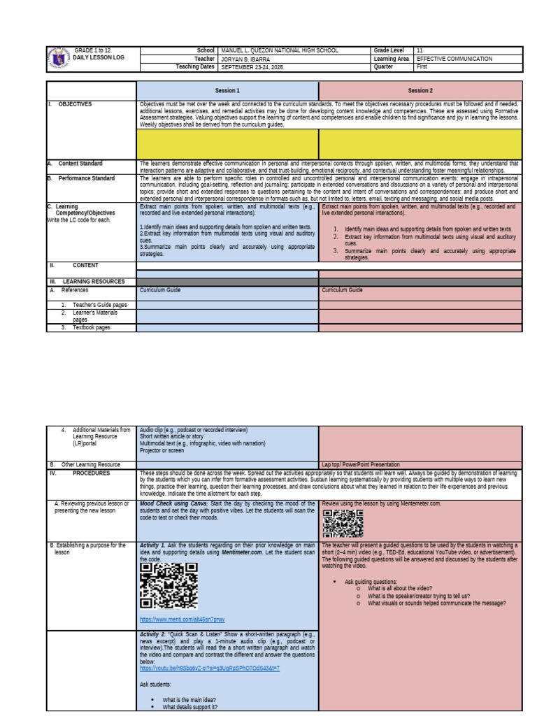 Effective Communication Lesson Plan | PDF | Learning | Communication