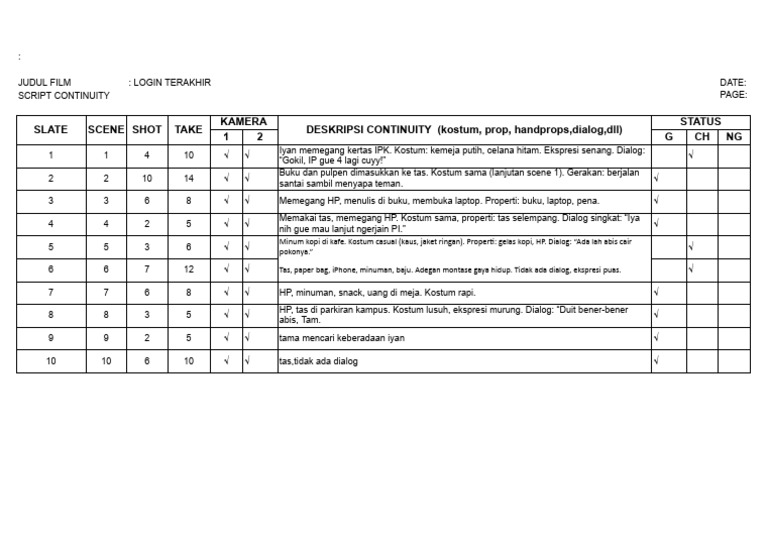 Continuity Sheet - Google Spreadsheet | PDF