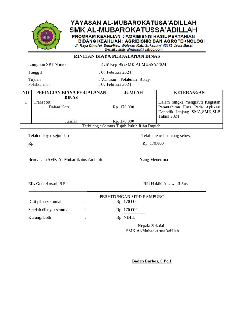 Rincian Biaya Perjalanan Dinas 2024 | PDF