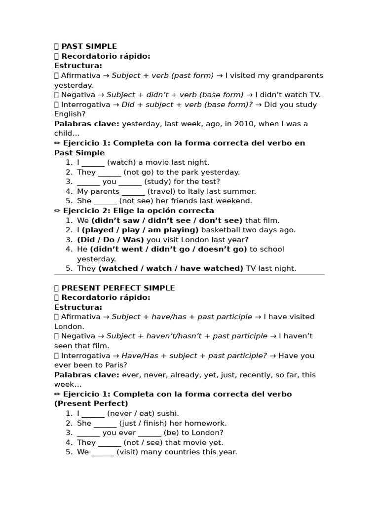 Past Simple and Perfect Tenses Guide | PDF | Chess Openings | Chess