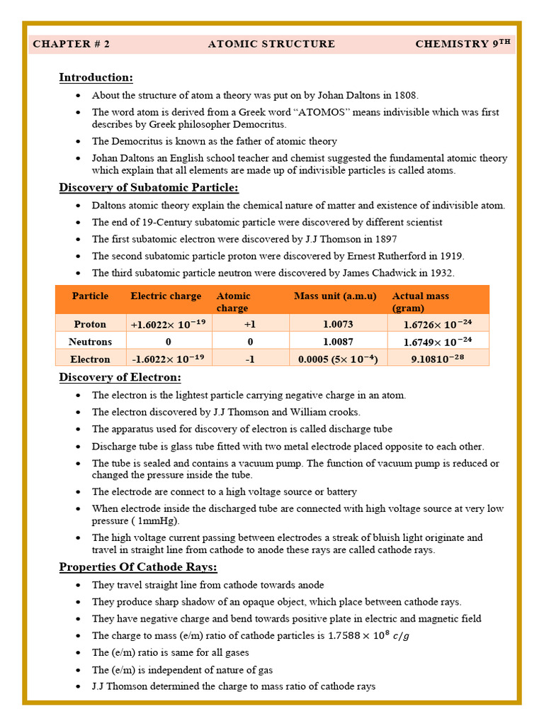 Chapter 2 Atomic Structure | PDF | Atoms | Atomic Nucleus