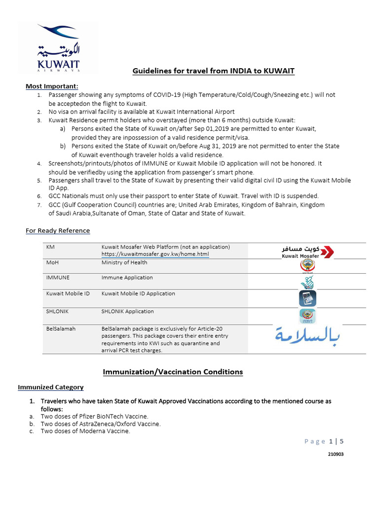 Travel Guidelines: India to Kuwait | PDF | Gulf Cooperation Council ...