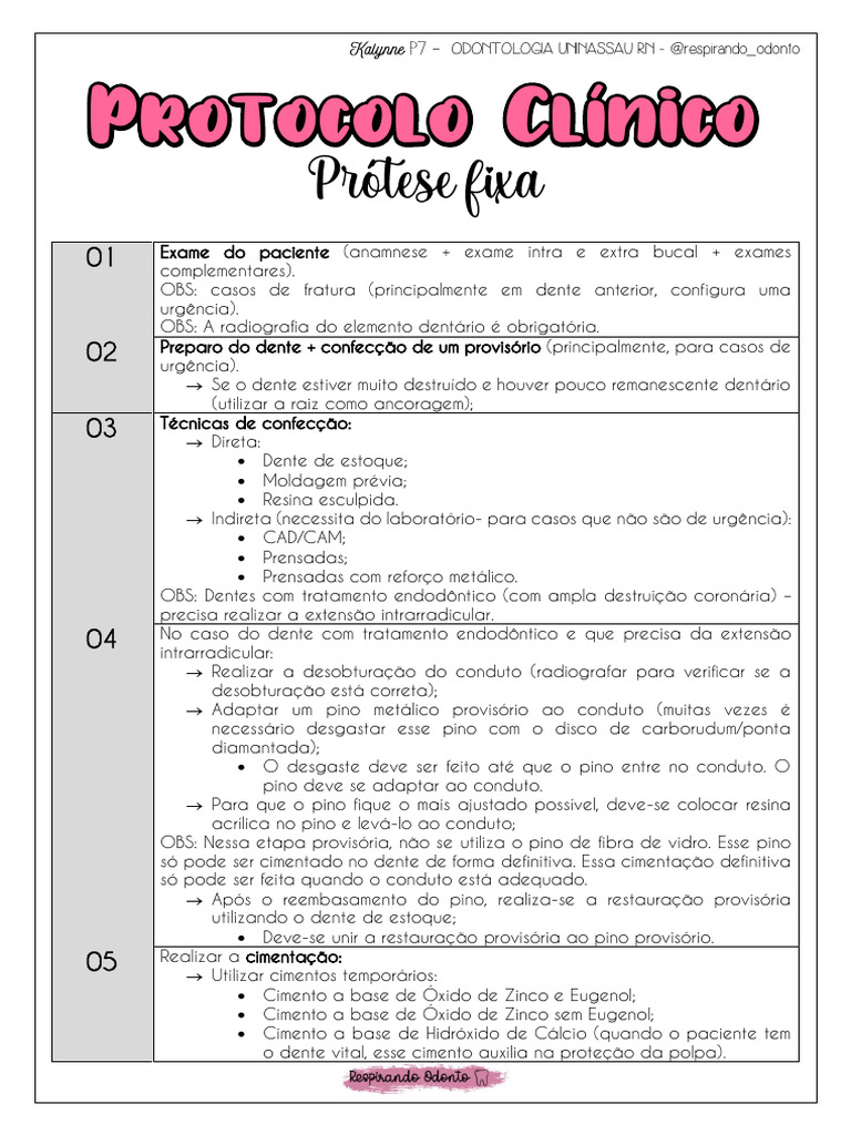 Protocolo clínico - Prótese fixa (resumo) | PDF | Dente humano ...