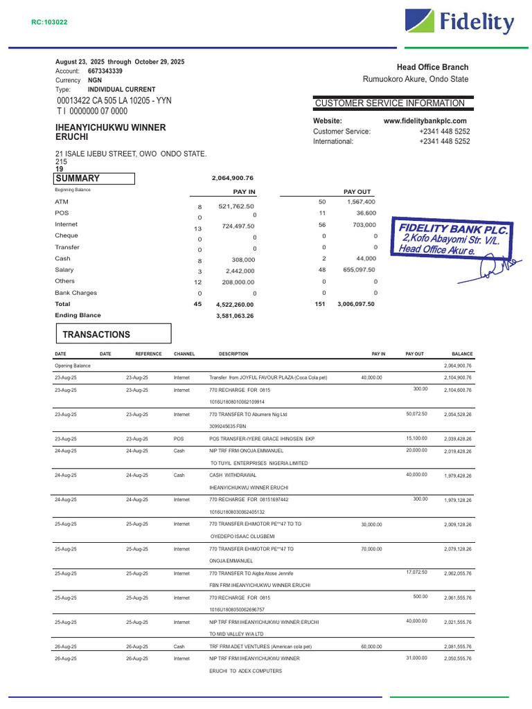 Fidelity Bank Transaction Summary 2025 | PDF | Business | Services ...
