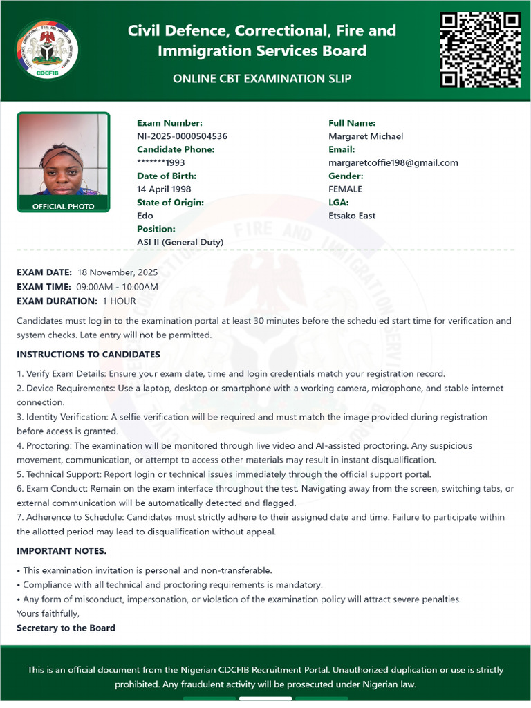 Margaret Nicholas Michael Application Slip | PDF