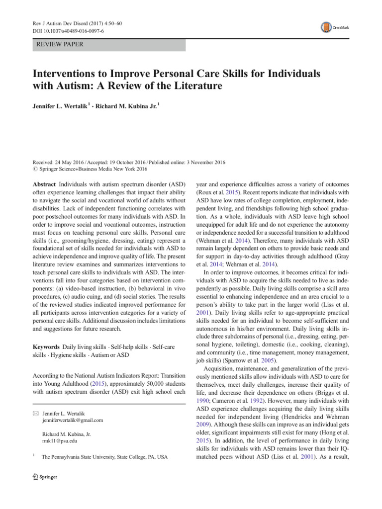 Improving Personal Care Skills in ASD | PDF | Autism | Reinforcement