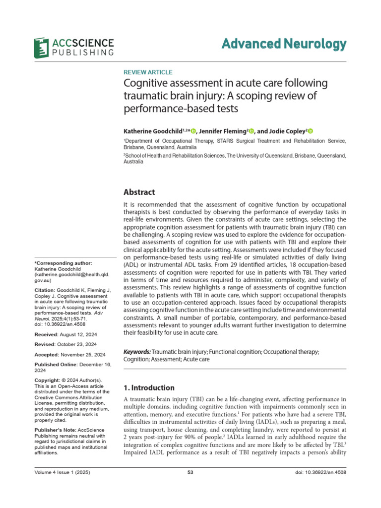 Cognitive Assessment Post-TBI in Acute Care | PDF | Occupational ...