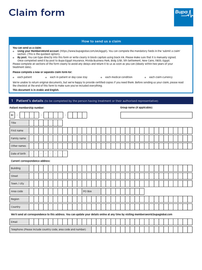 EGY Bupa Egypt Claim Form en MAY24 0051015 | PDF | Payments