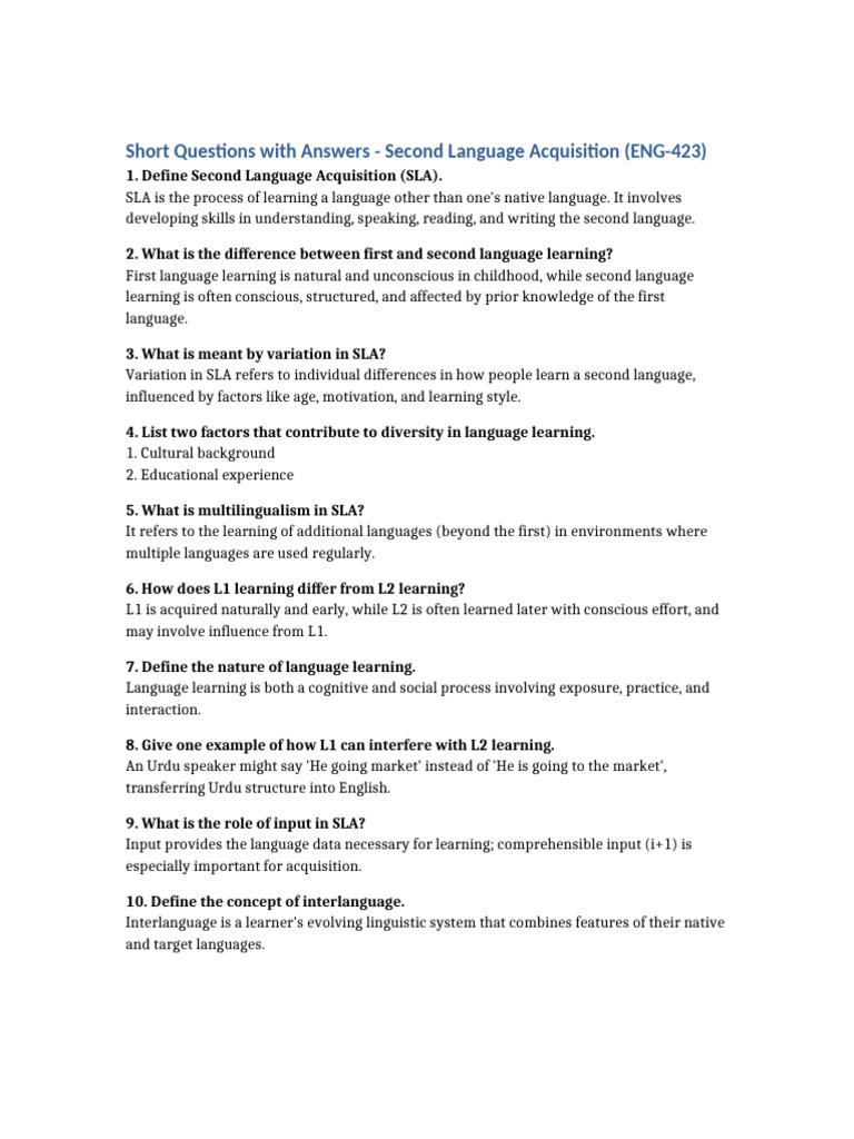 SLA Short Questions Answers | PDF