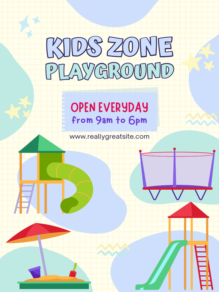 Purple and Green Playful Kids Zone Playground Poster | PDF
