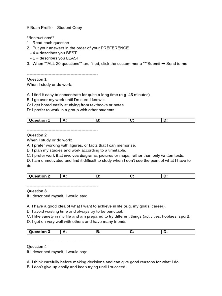 # Brain Profile - Student | PDF