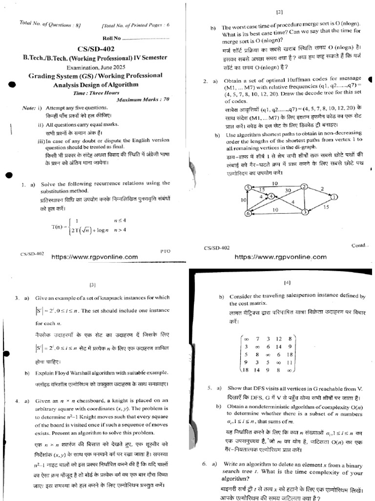 Cs SD 402 Analysis Design of Algorithm Jun 2025 | PDF