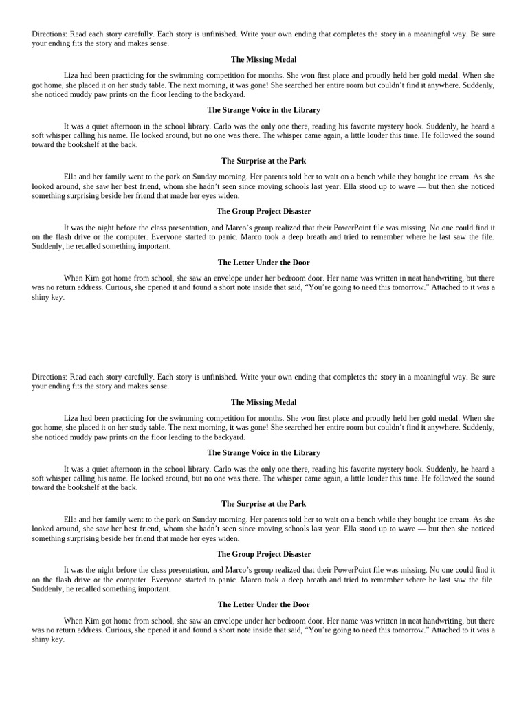Creative Story Endings for Kids | PDF