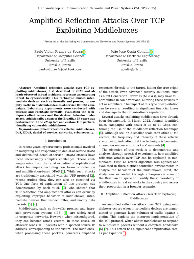 Amplified Reflection Attacks Over TCP Exploiting Middleboxes | PDF ...