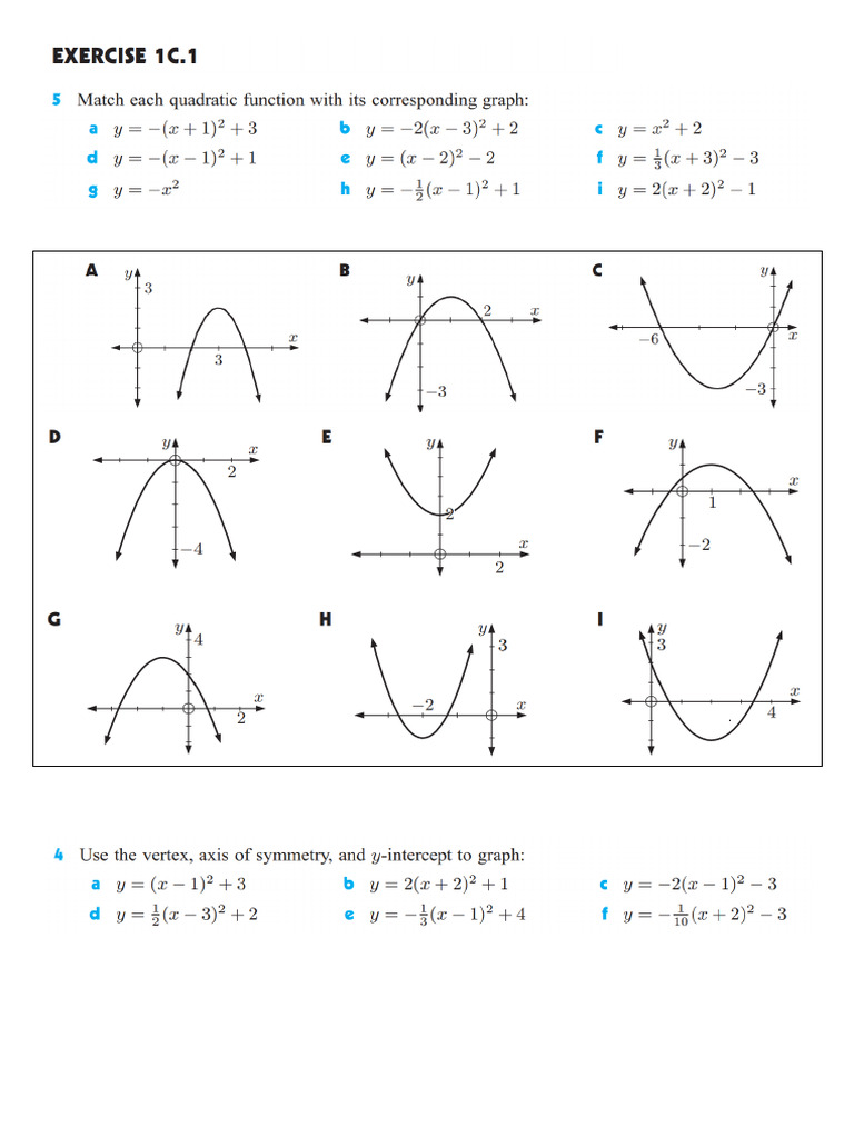 MYP5 Quadratic Graphs Vertex Form A | PDF