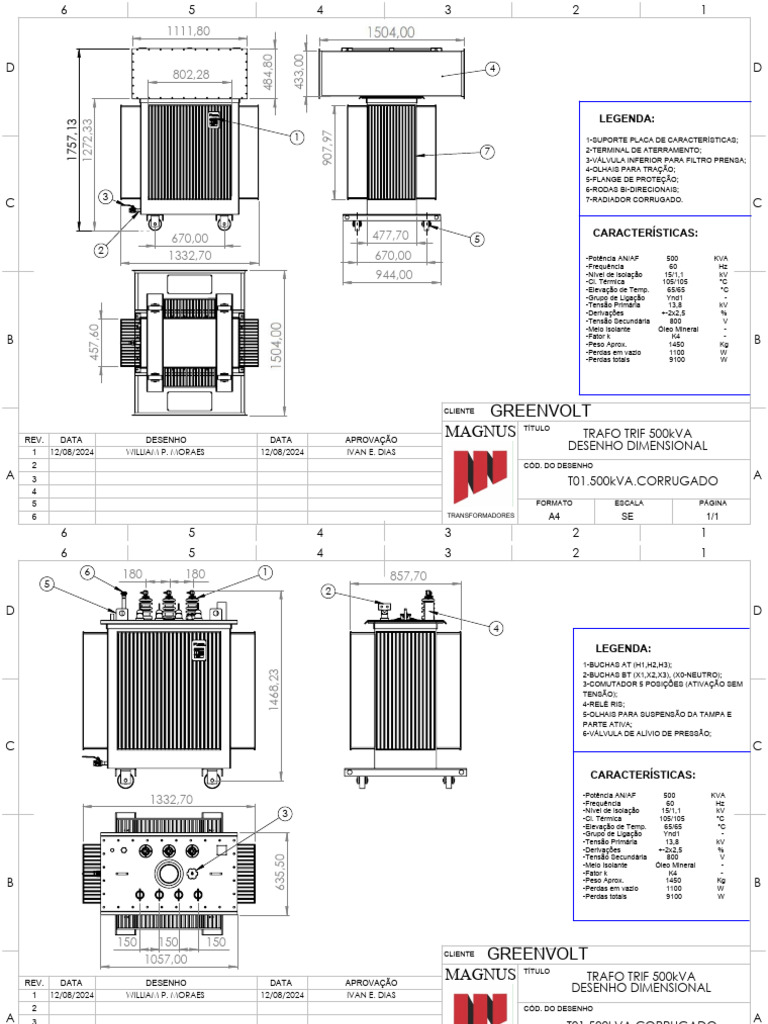 Desenho Dimensional Transformador 500kVA | PDF