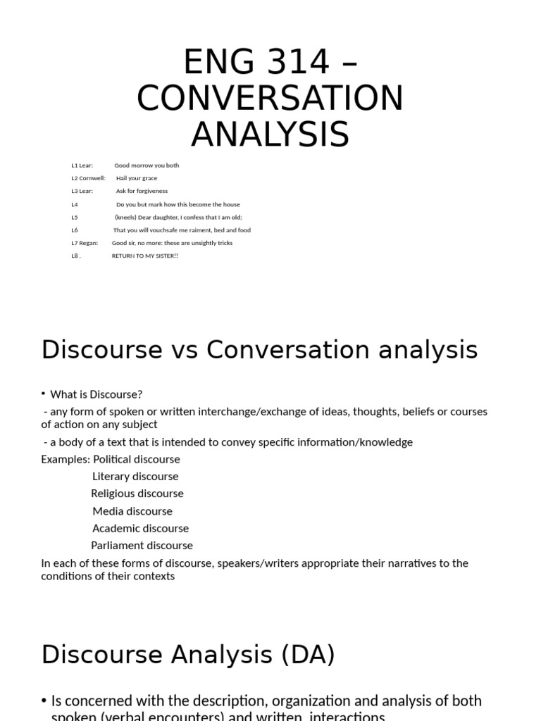 Eng 314 - Conversation Analysis - 1 | PDF | Discourse | Conversation