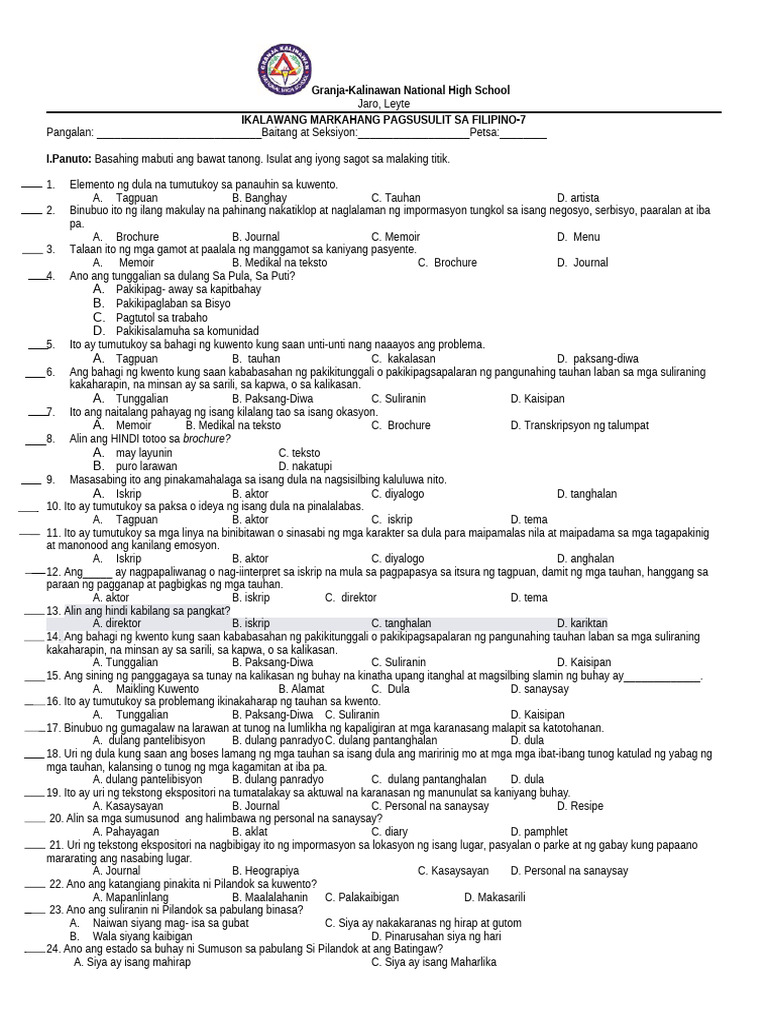 2nd Periodical Filipino G7 | PDF