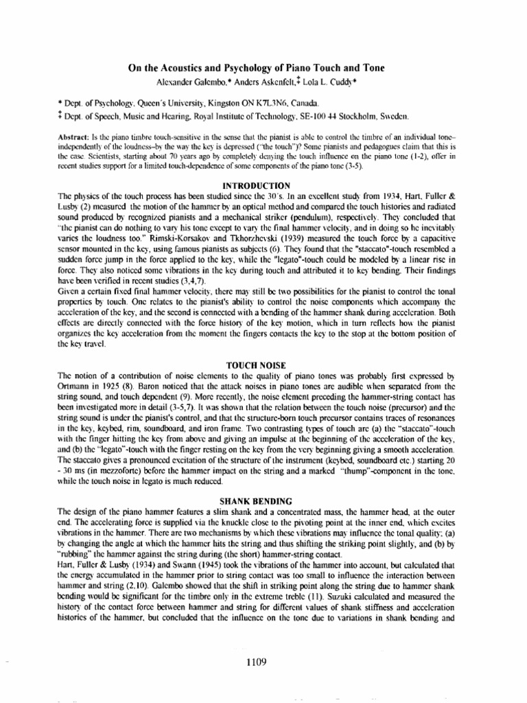 On The Acoustics and Psychology of Piano | PDF | Piano | String Instruments
