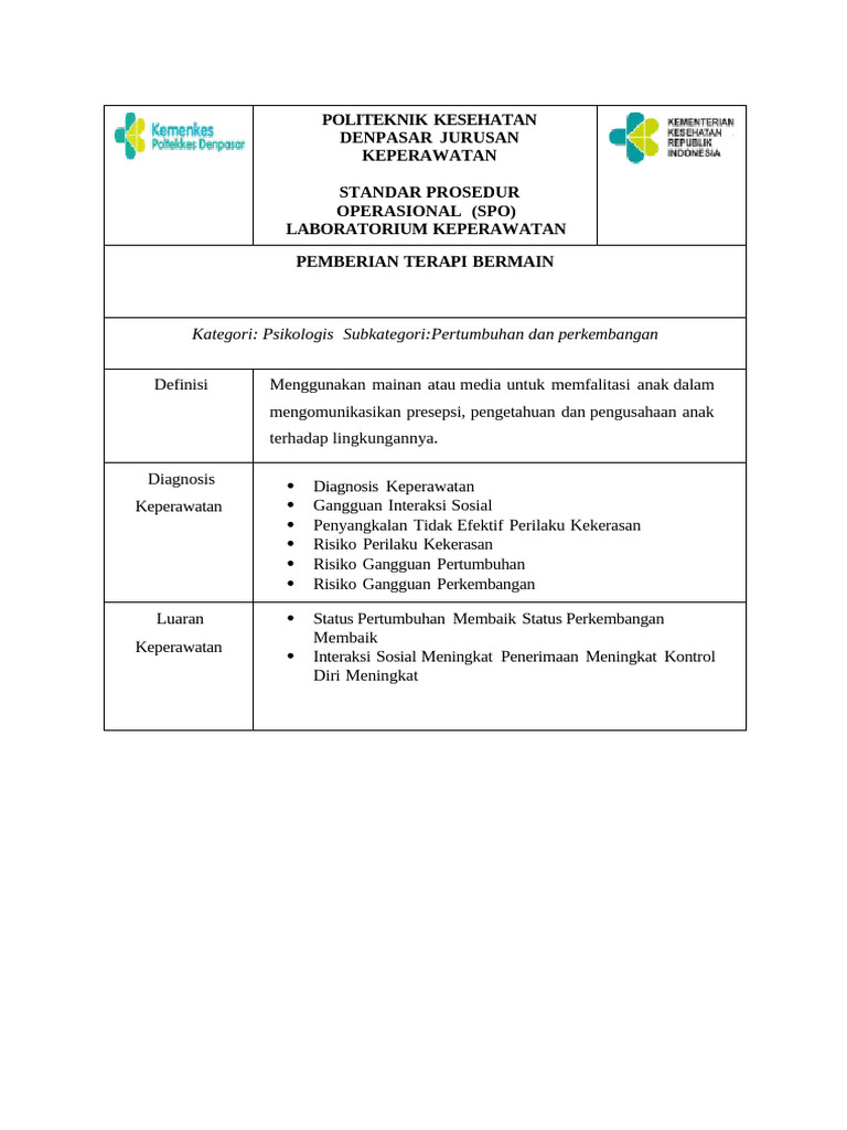 Sop Terapi Bermain | PDF