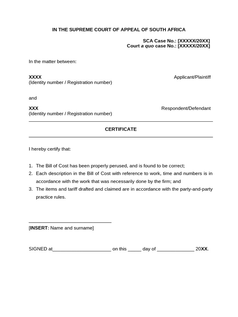 Certificate Supreme Court of Appeal | PDF