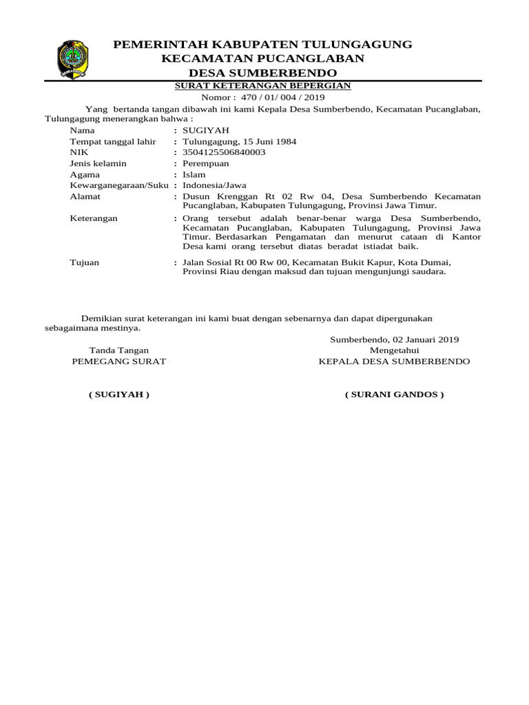 Surat Keterangan Bepergian | PDF