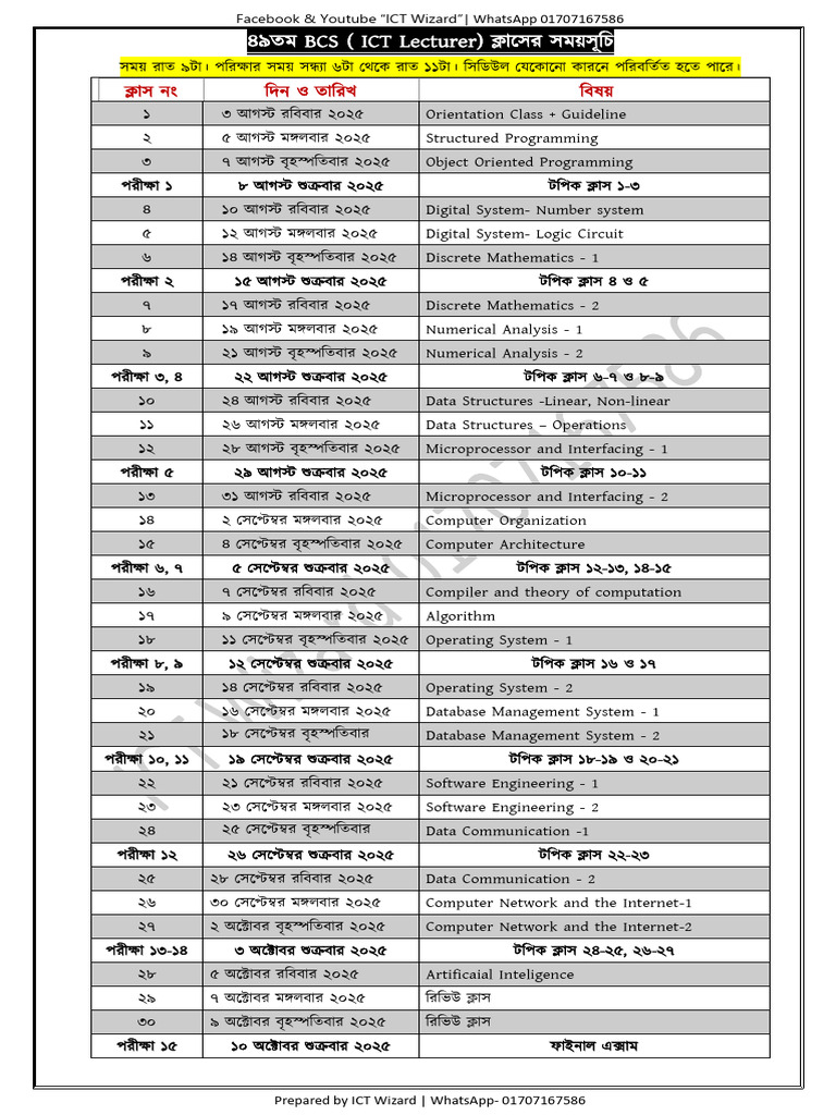 BCS Subjective Schedule | PDF