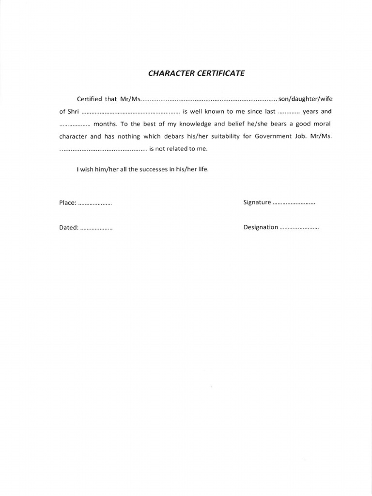 Character Certificate | PDF