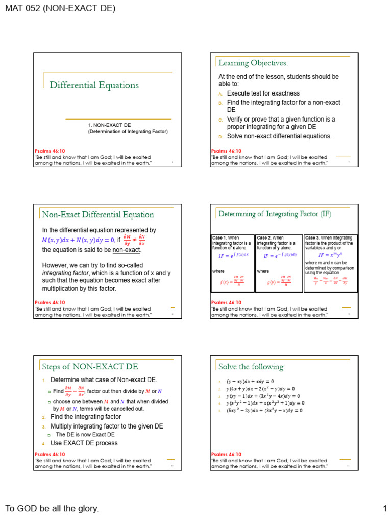 Mat 052 Lesson 6 Non Exact de | PDF | Equations | Mathematical Objects