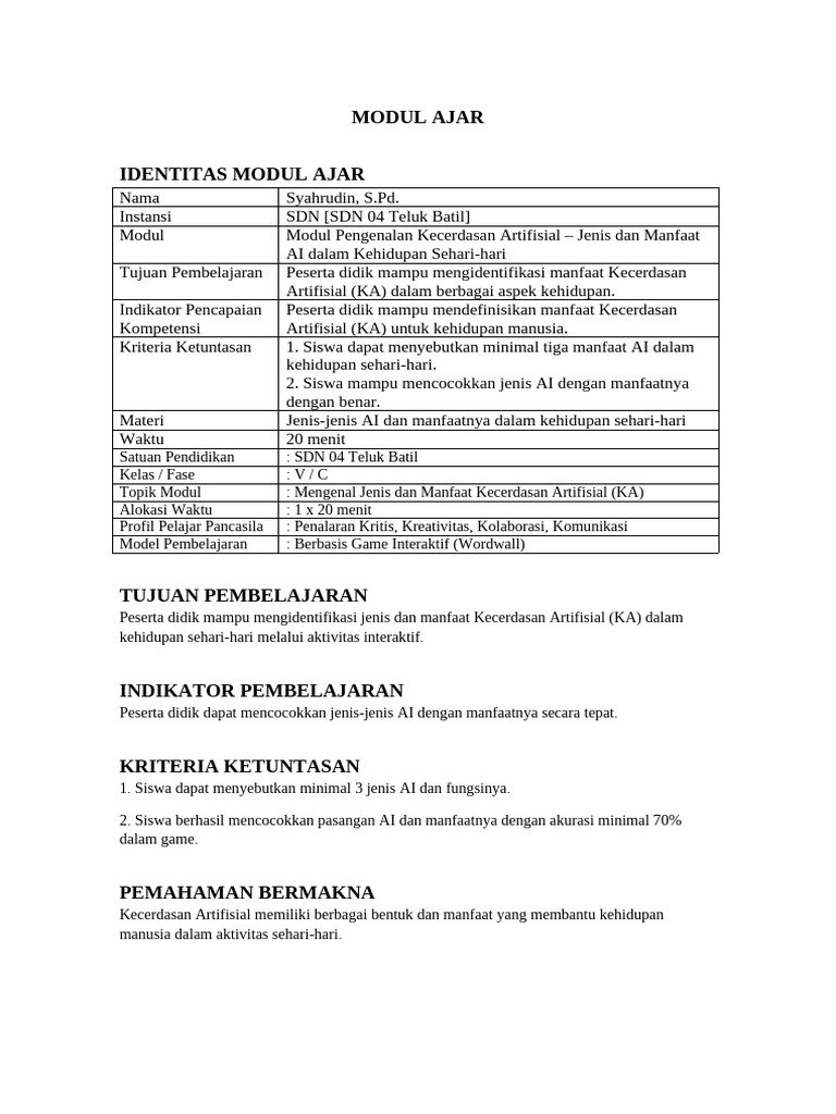 Modul_Ajar_AI_Game_Wordwall_Kelas5 (Modul4) | PDF