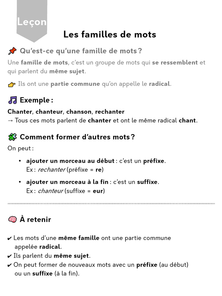 Familles de Mots Leçon CE2 | PDF