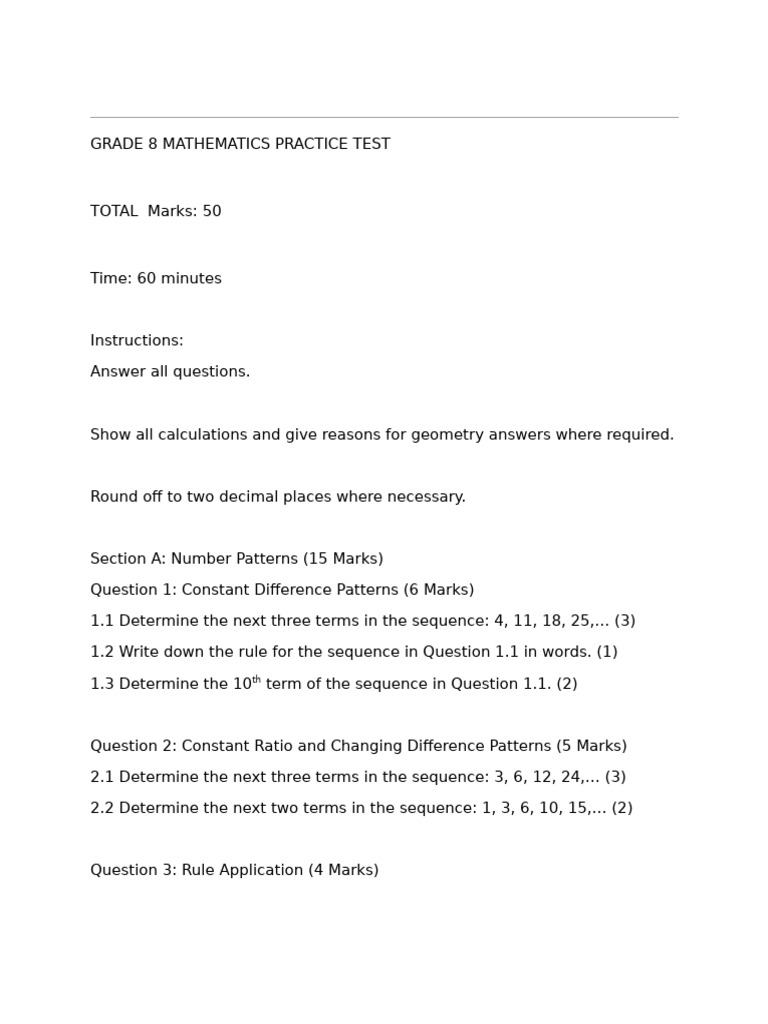 Grade 8 Math Practice Test | PDF