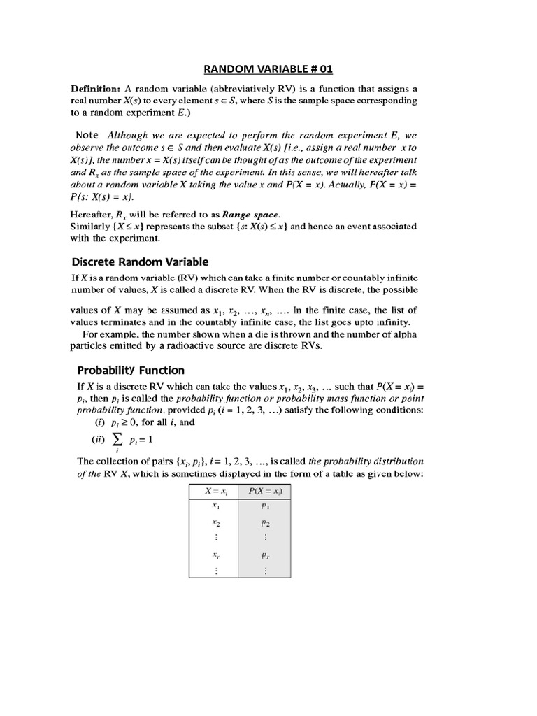 C-1 L-2 RANDOM VARIABLE 01 | PDF