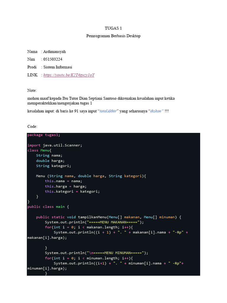 TUGAS 1 Pemrograman Berbasis Desktop | PDF