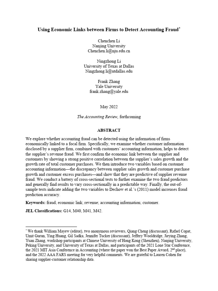 Detecting Accounting Fraud via Economic Links | PDF | Receiver ...