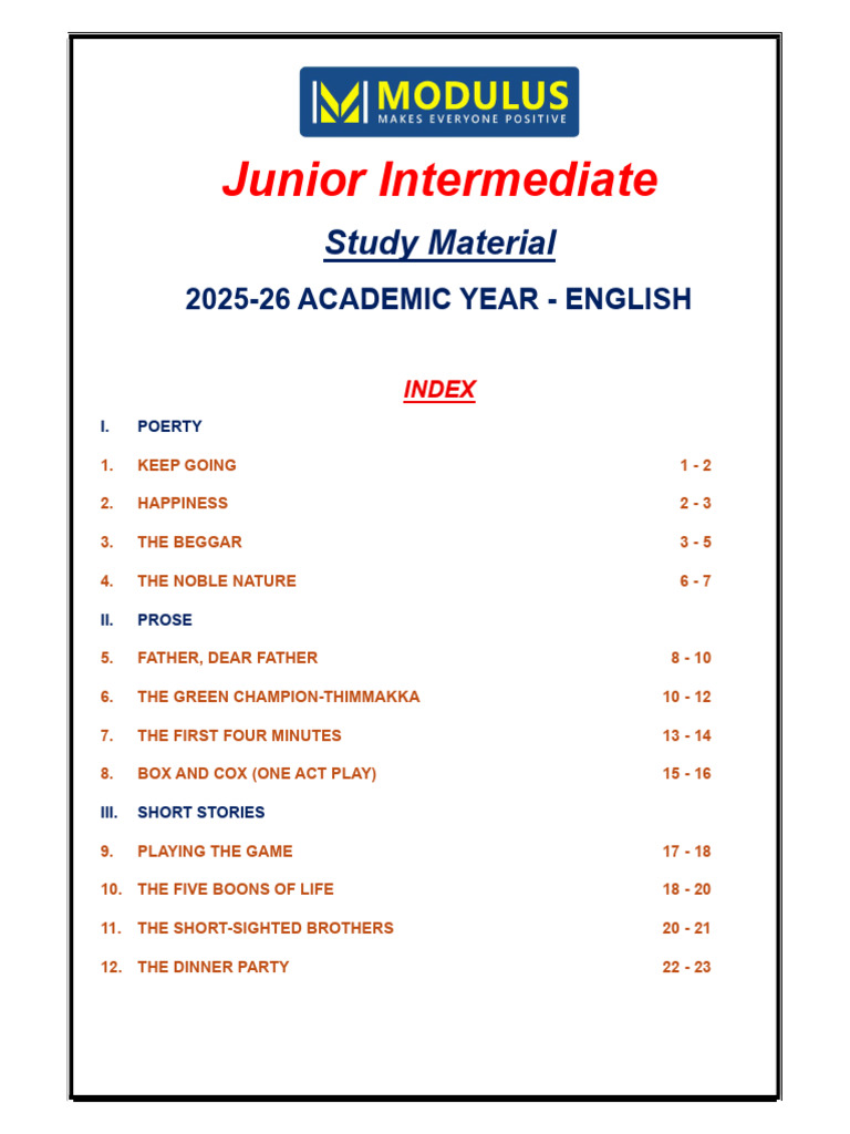 Junior Intermediate English Study Guide | PDF | Poetry | Happiness