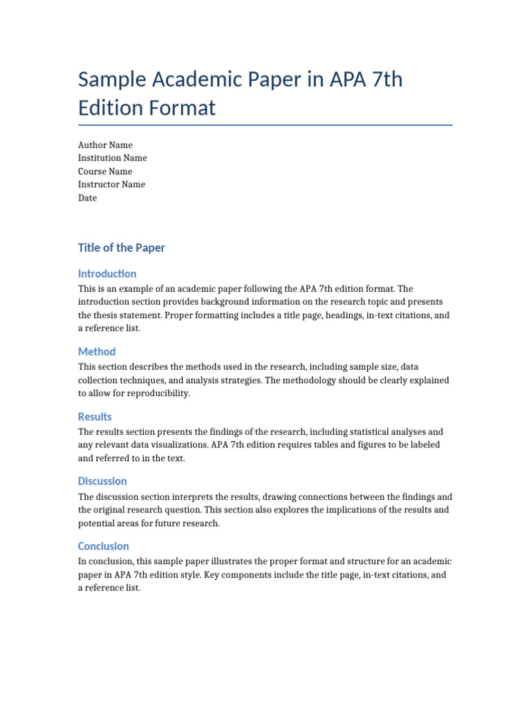 APA 7th Edition Sample Paper | PDF
