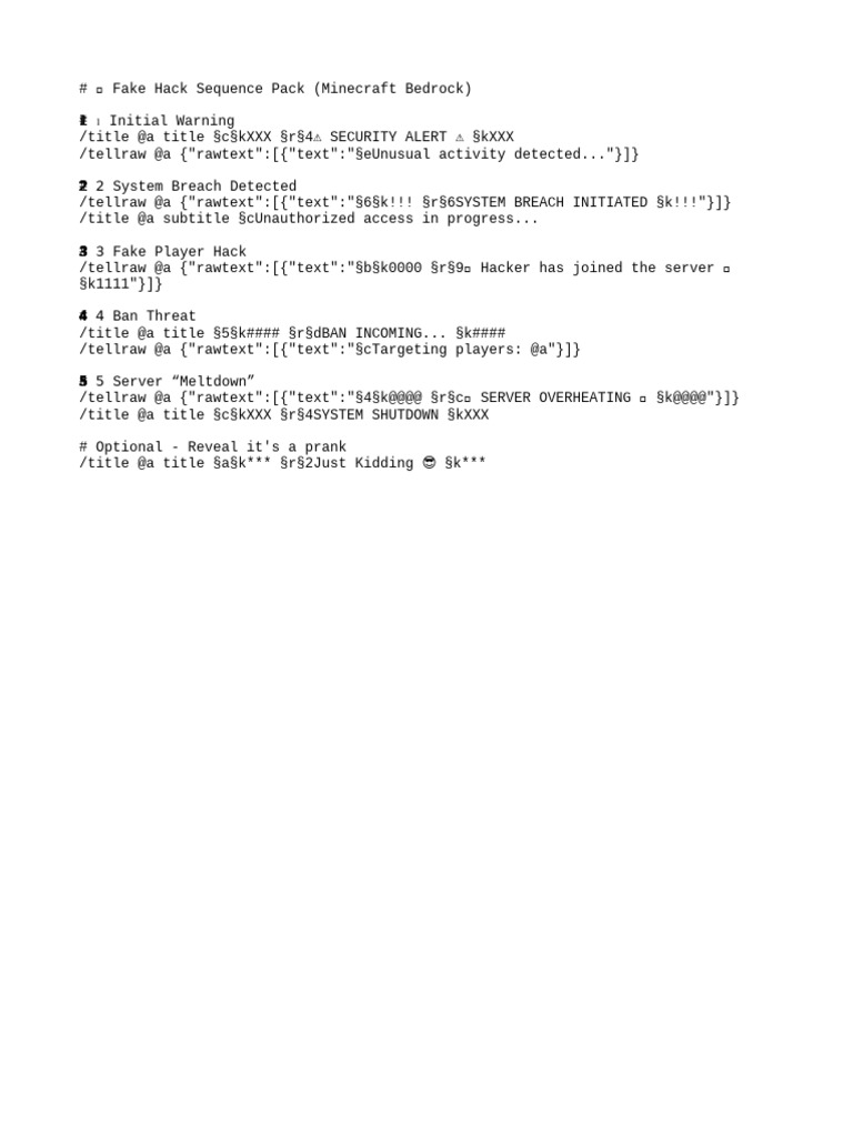 Minecraft Bedrock Fake Hack Sequence | PDF