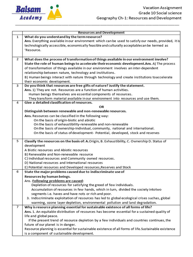 Grade 10 Geography: Resources & Development | PDF | Sustainability ...