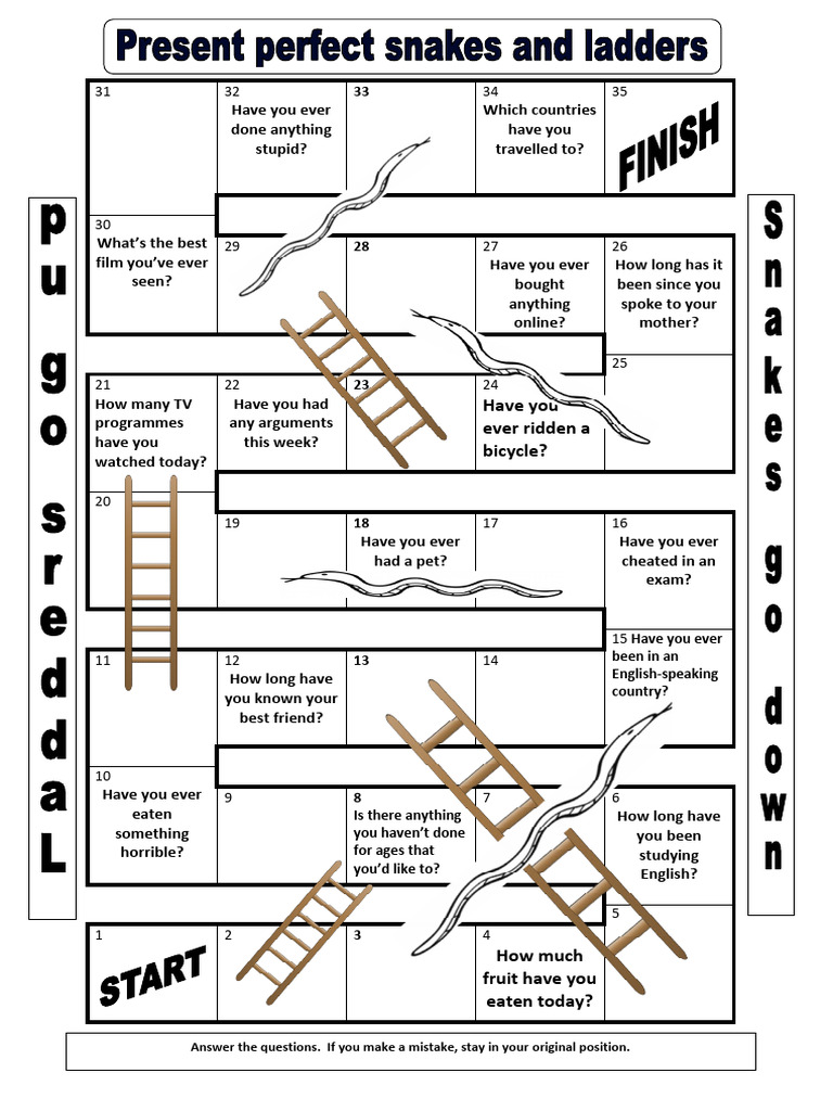 Present Perfect Snakes and Ladders Fun Activities Games Grammar Drills ...