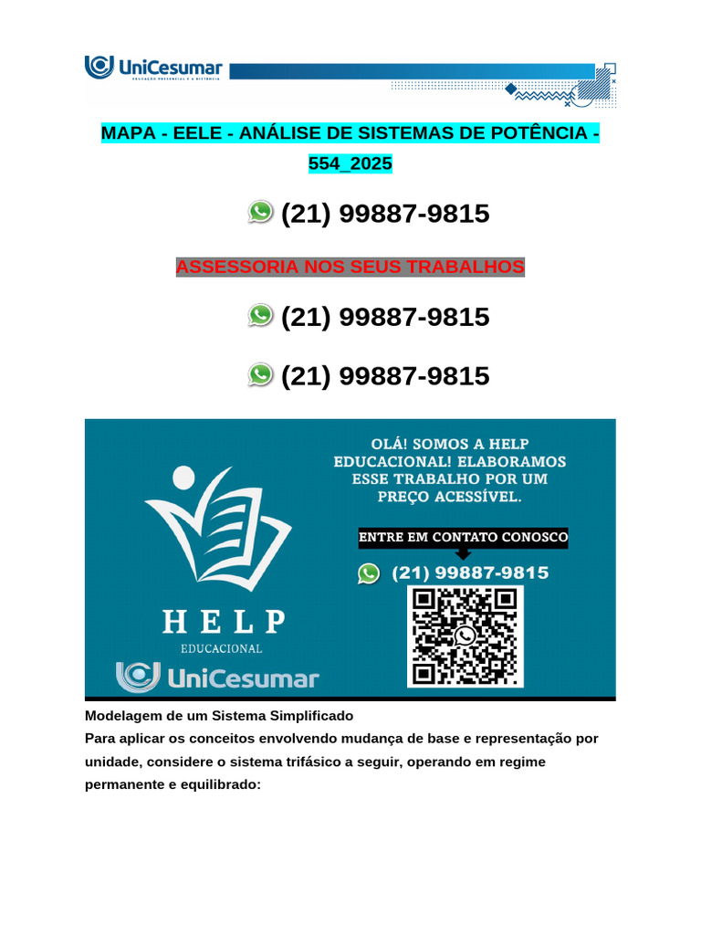 MAPA - EELE - ANÁLISE DE SISTEMAS DE POTÊNCIA - 54_2025 | PDF | Sistema de energia elétrica ...
