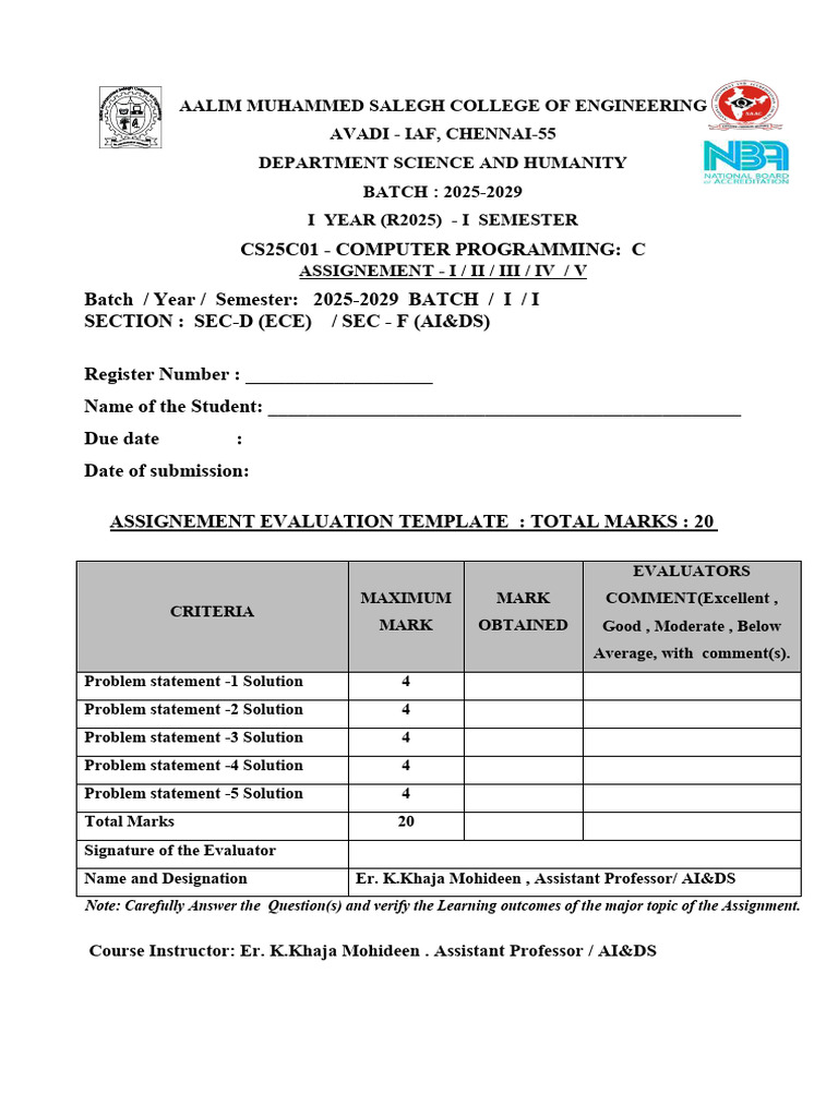 Cs25c01 - CP-C Assignment - I Answer Key Final | PDF | Division (Mathematics) | Integer ...