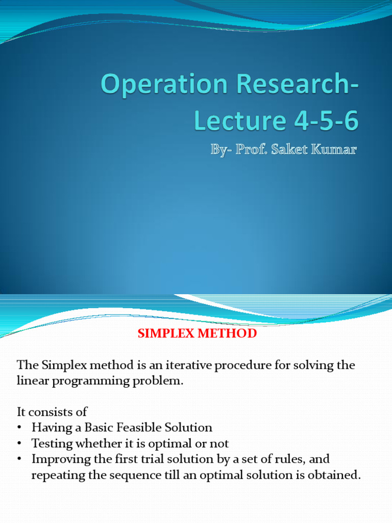 Lecture 4 - 5-6, Operation Research-Simplex Method | PDF | Matrix (Mathematics) | Basis (Linear ...