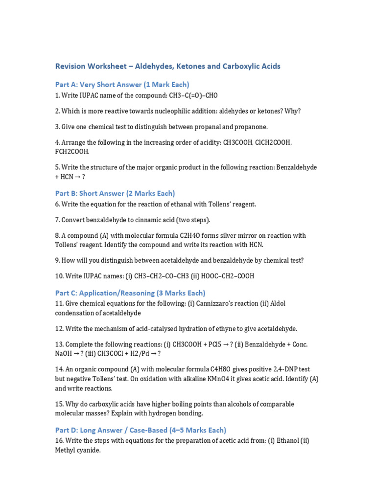 Aldehydes, Ketones & Carboxylic Acids Revision | PDF | Aldehyde ...